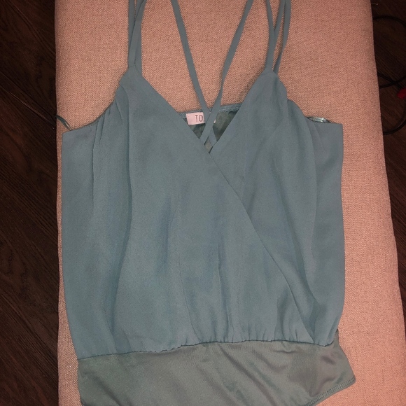 Tobi | Tops | Tobi Light Blueteal Strappy Bodysuit | Poshmark